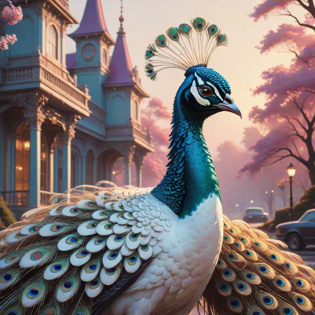 fractal diamond drawing of a magnificent white peacock (correct anatomy ...