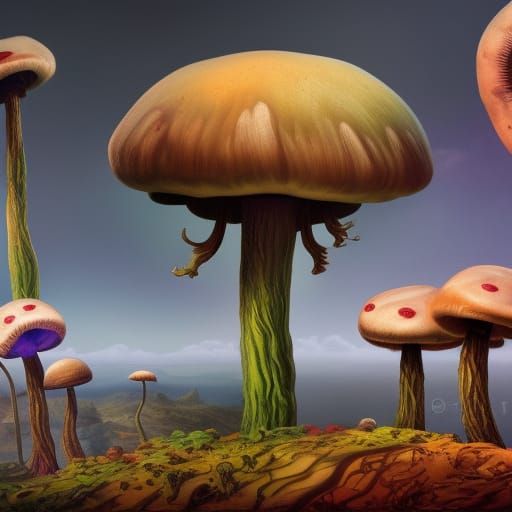 Surreal Mushrooms: A Fantastical Digital Painting - AI Art