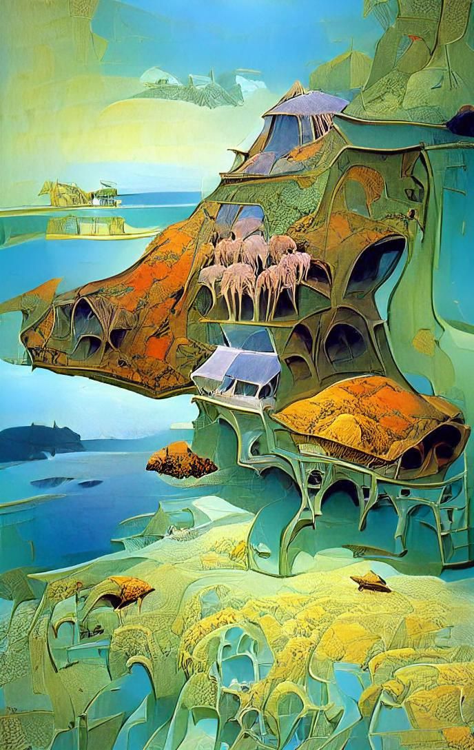 THE autonomous bio-mineral farm-house by the sea Moebius Roger Dean ...