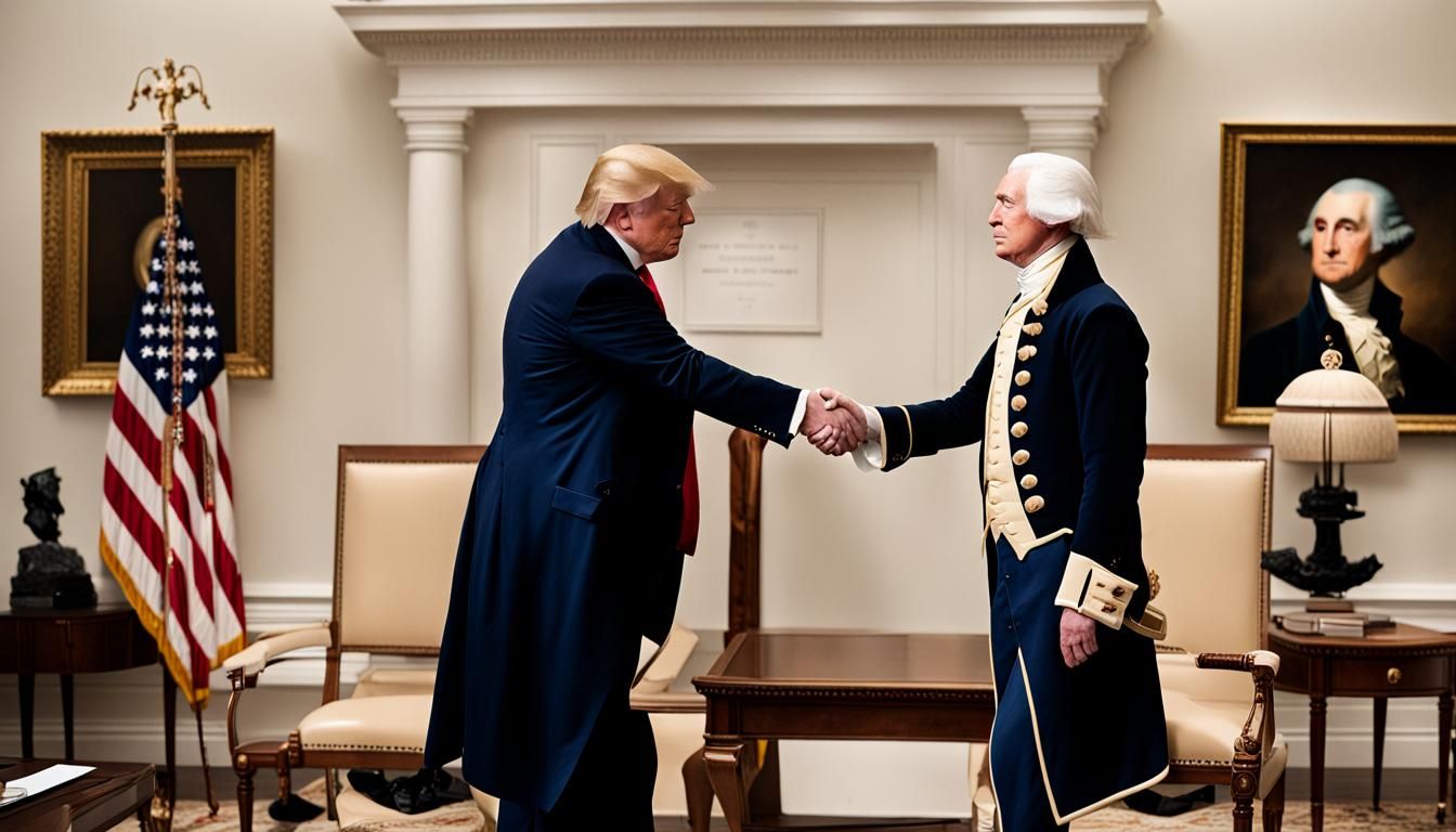 Donald trump shaking George Washington’s hand. - AI Generated Artwork ...