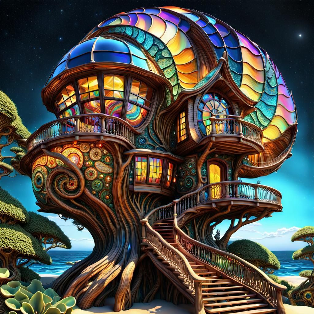 Stained Glass Treehouse - AI Generated Artwork - NightCafe Creator