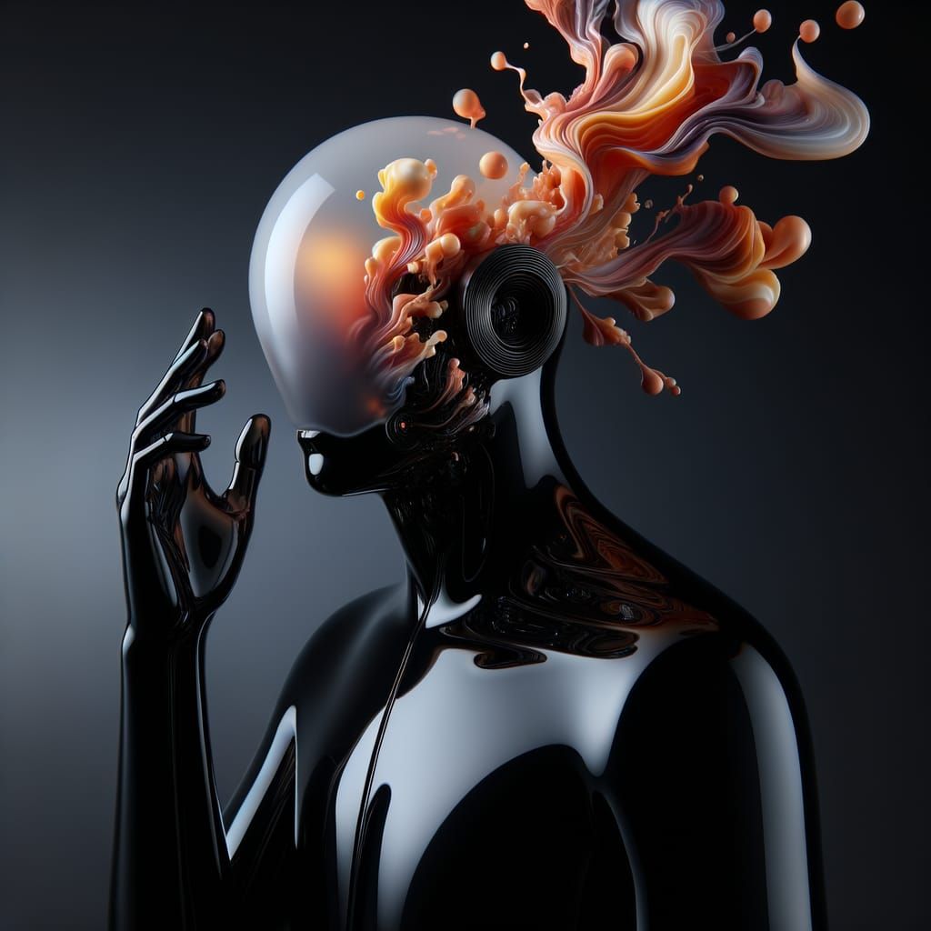 Biomechanical Humanoid in Dark Surreal Landscape - AI Art