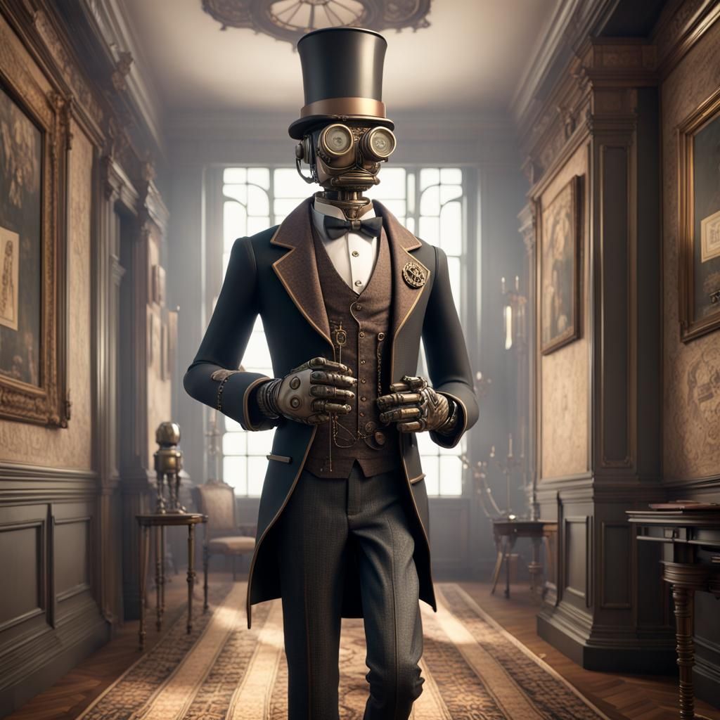 Steampunk butler human-like robot - AI Generated Artwork - NightCafe ...