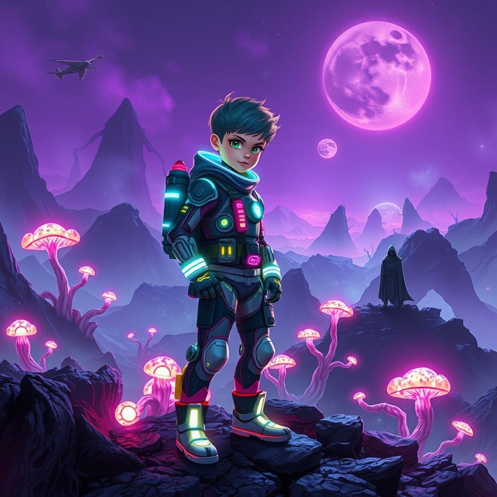 Heroic Alien World Explorer in Neon Spacesuit - AI Art