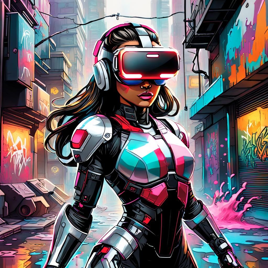 Neon VR Video gamer woman, Chibi Cyberwoman pixel prodigy coder gamer girl playing ,Ultimate PC ...