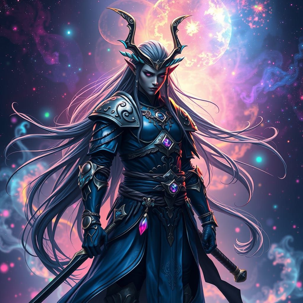 Mystical Drow Elf Samurai Embodies Cosmic Balance ... - AI Art