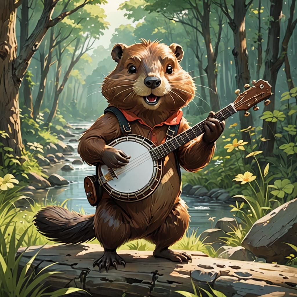beaver playing a banjo - AI Generated Artwork - NightCafe Creator