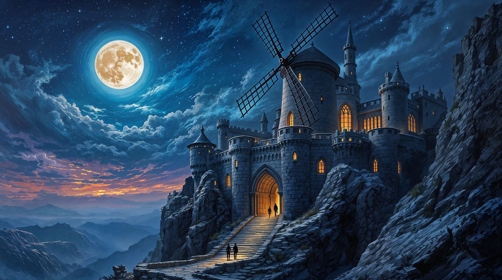 Cliffside Beacon at Dusk - Gothic Windmill at Twilight