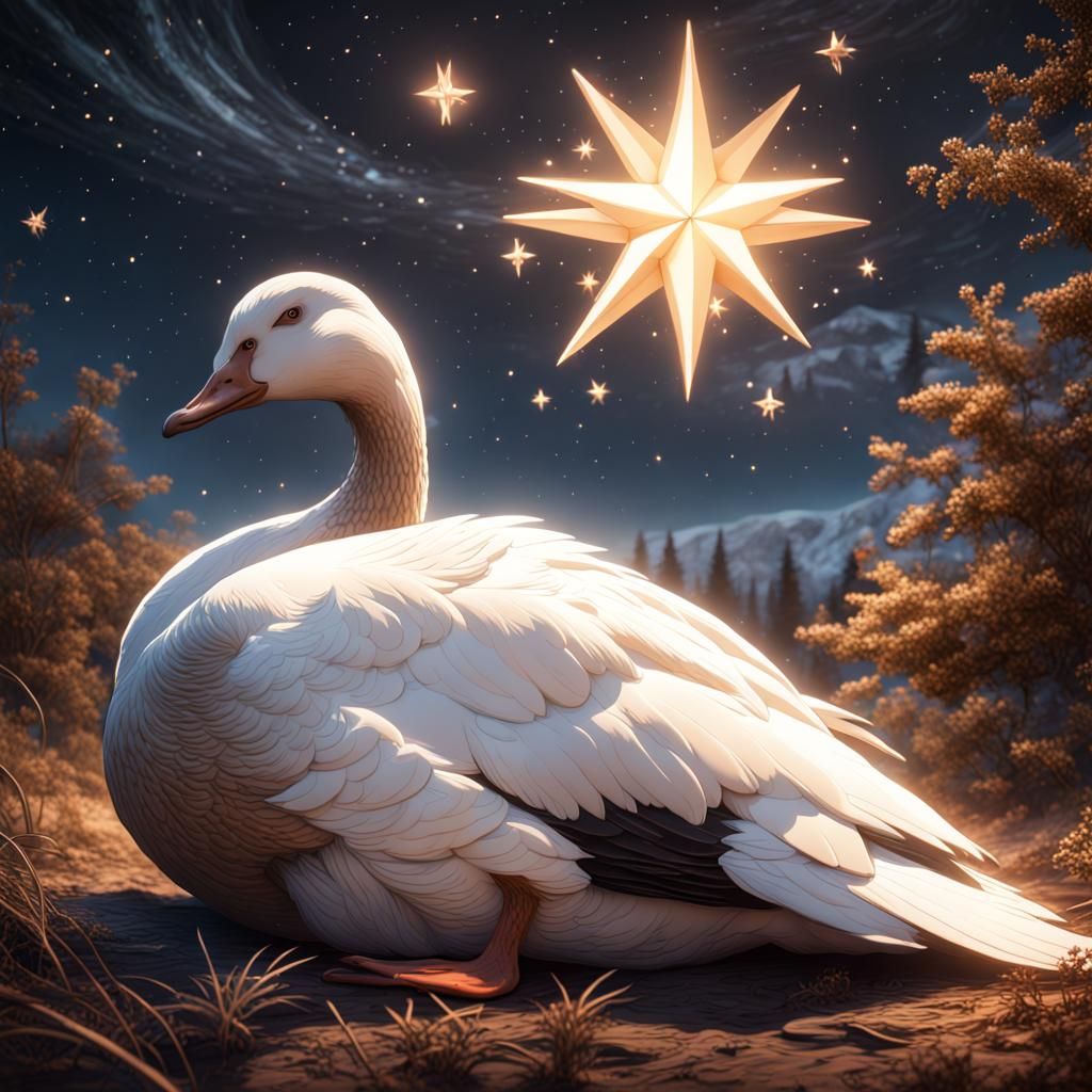 Sebastopol goose sleeping underneath a Star filled night sky - AI ...
