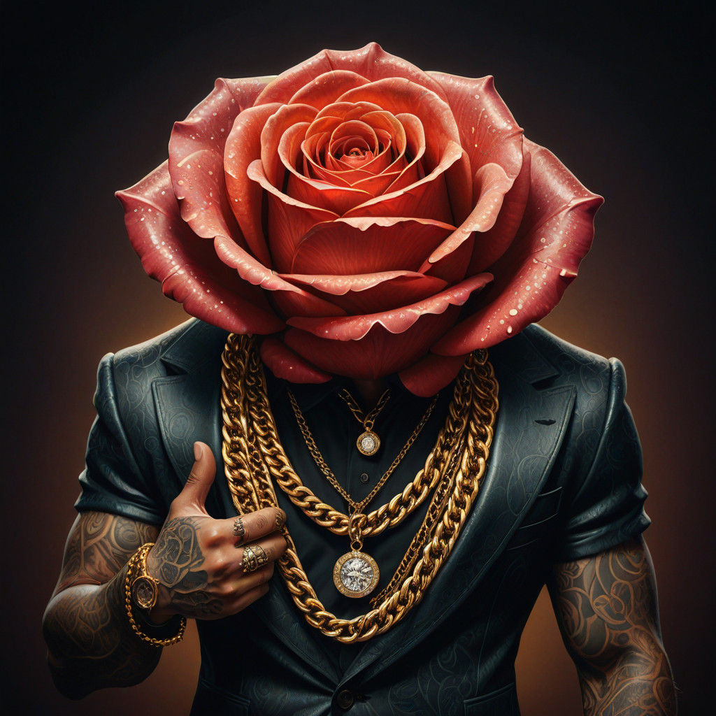 Luxurious Rose Petal Gangster Rapper in Gold Accen... - AI Art