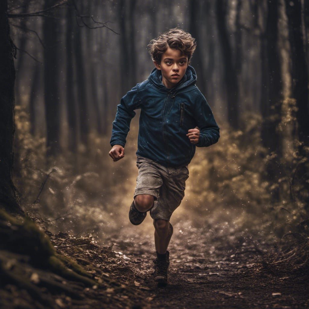 A boy running in woods at midnight. - AI Generated Artwork - NightCafe ...