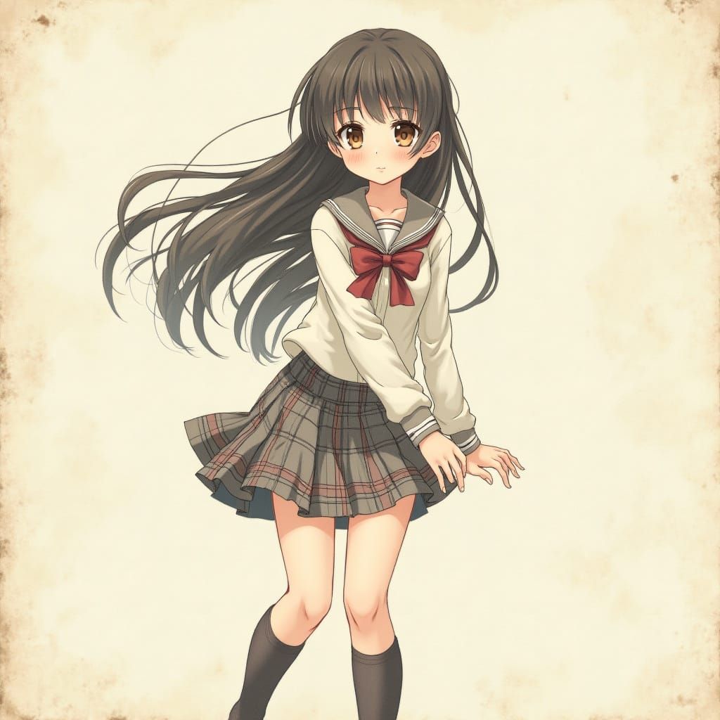 Random scetch - Delicate Anime Girl in Dreamy School Uniform