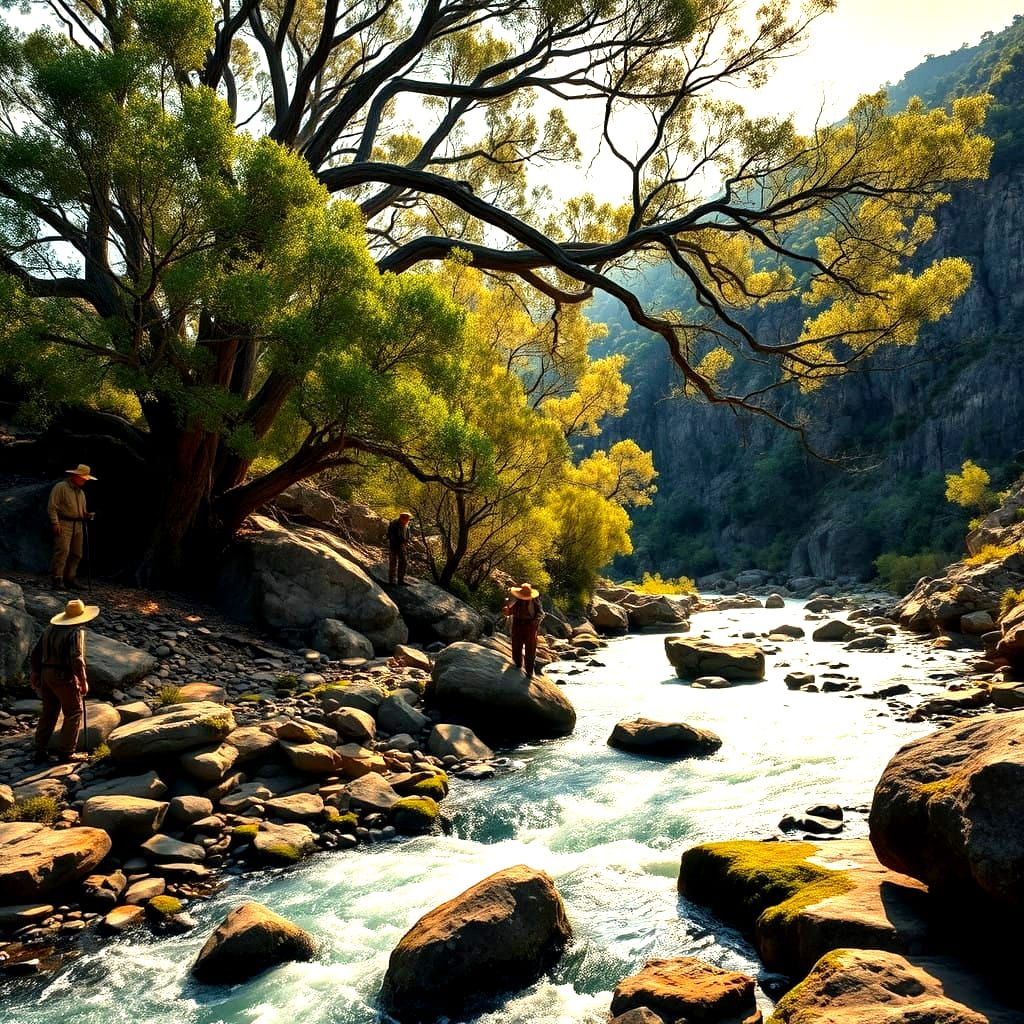 Ethereal Australian Gumtree River Landscape with G... - AI Art