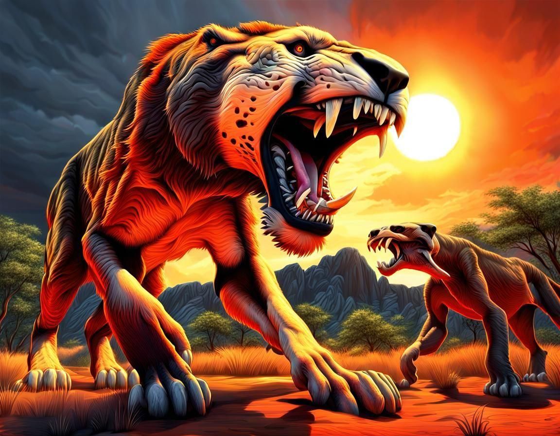PREHISTORIC - A Ferocious Prehistoric Saber-toothed Tiger - AI ...