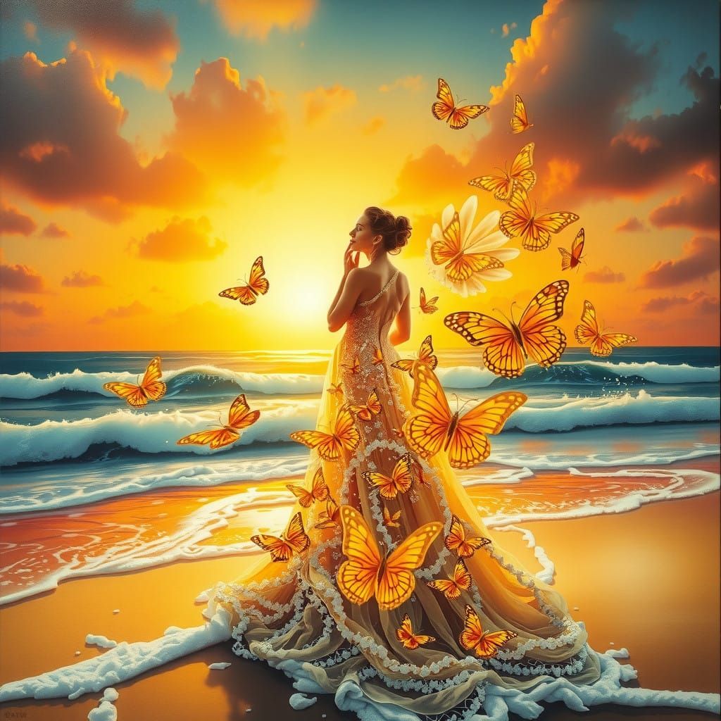 Butterfly gown - Fantastical Beach Scene with Luminous Butt...
