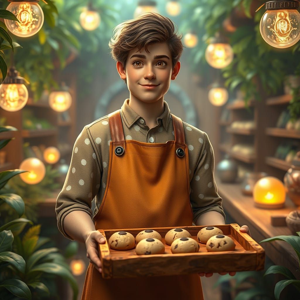 Bakery Sorcerer Holds Unbaked Chocolate Chip Cooki... - AI Art