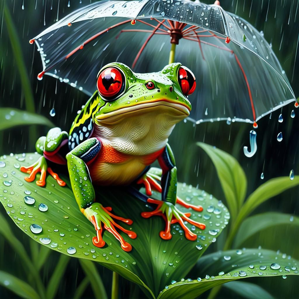 A Cute Red Eyed Frog During A Rain Storm - AI Generated Artwork ...