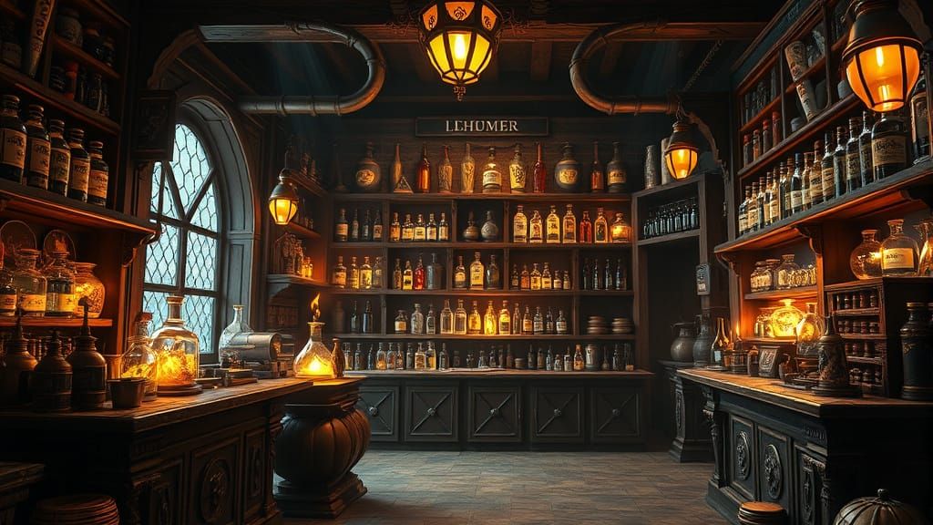 Inside alchemist shop - Surreal Alchemist Shop in Hyper-Real...