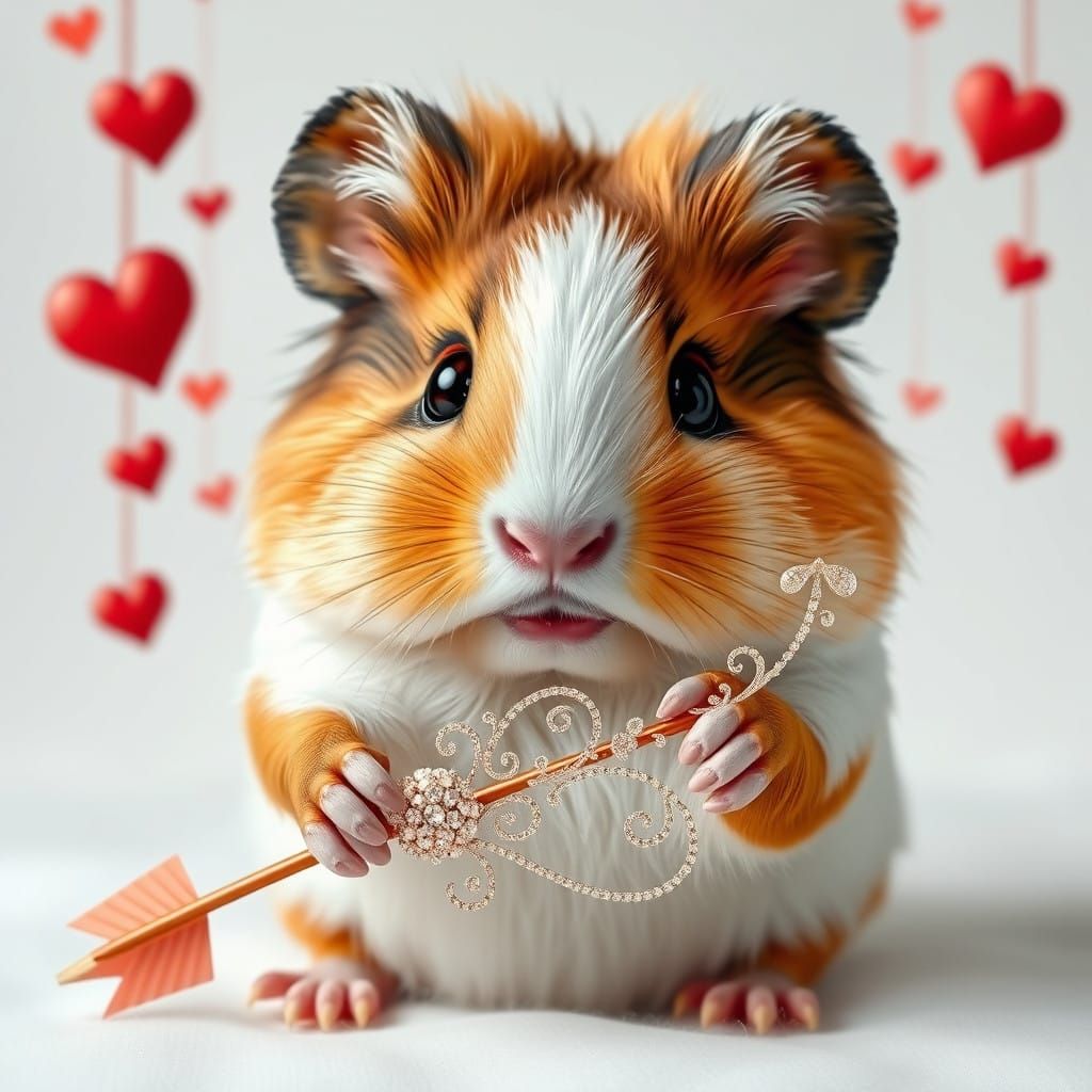 Hyper-Realistic Cupid Guinea Pig with Delicate Bow... - AI Art