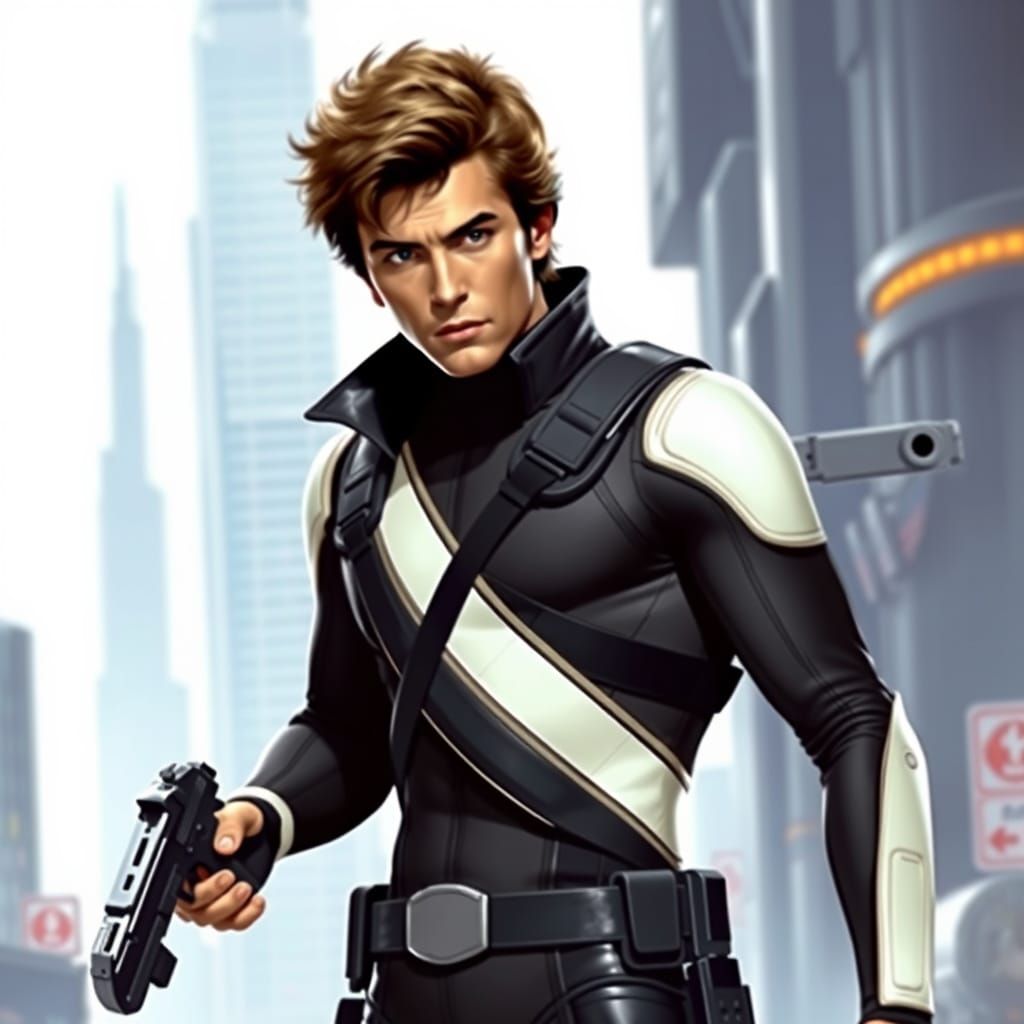 Young Futuristic Enforcer in High-Tech Bodysuit - AI Art