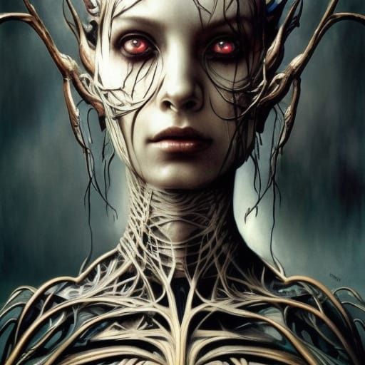 nightmare creature with body of a tree and the torso of a woman, horror ...