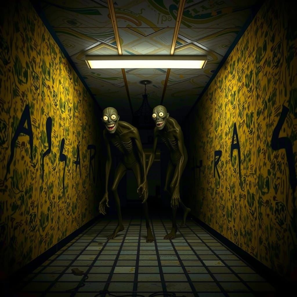Gritty Backrooms Nightmare in VHS Sepia - AI Art