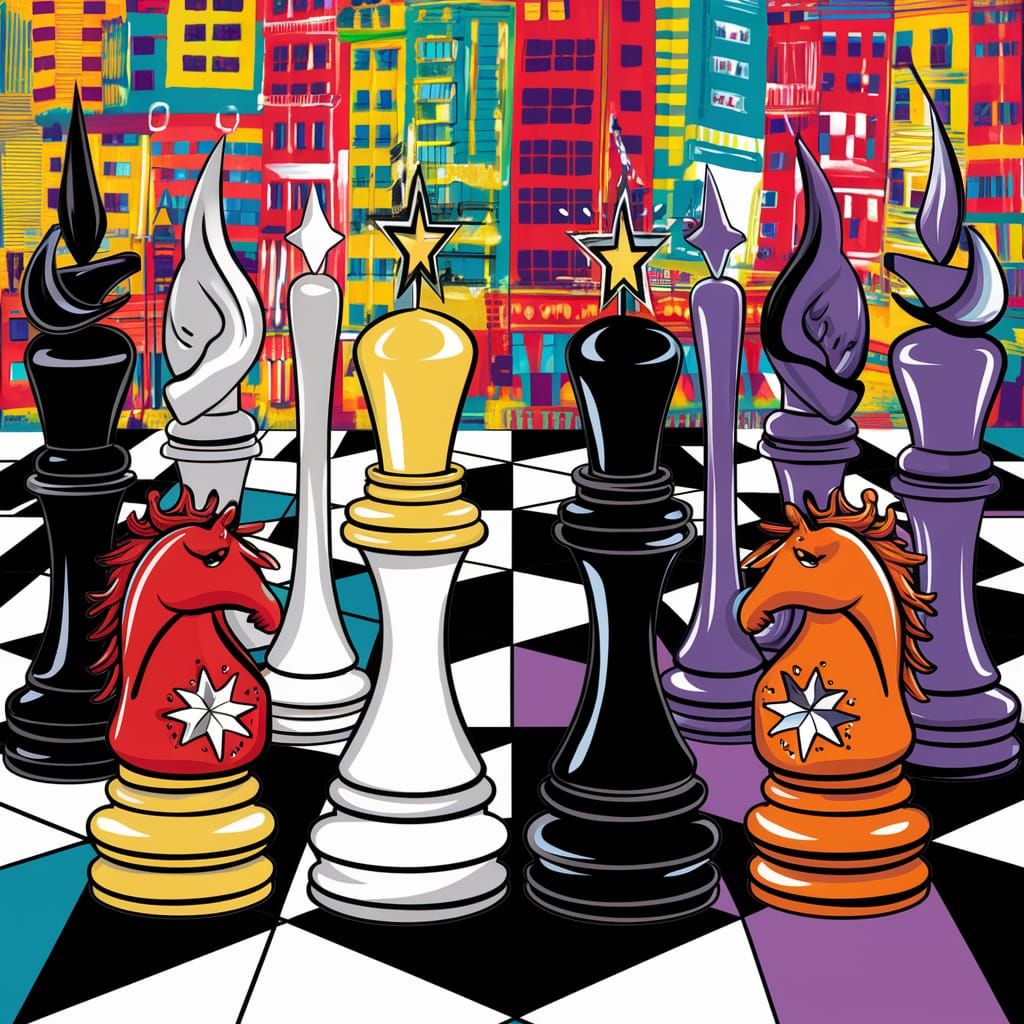 Pop art chess board pieces - AI Generated Artwork - NightCafe Creator