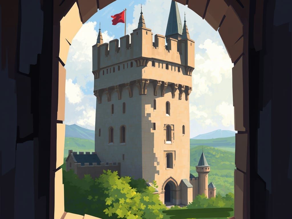 Impressionistic Castle Tower View in Digital Art - AI Art