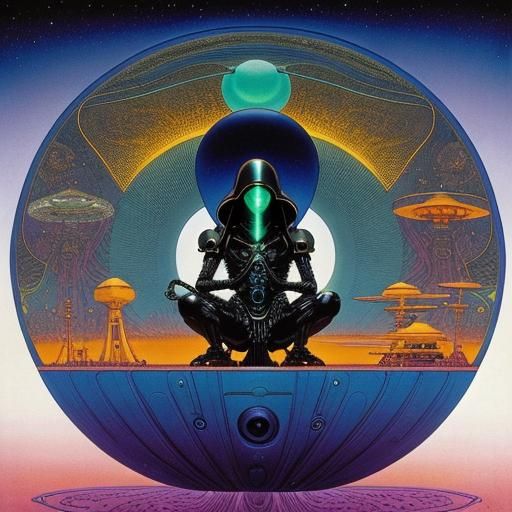 alien meditating on a ufo, biomechanical, alien on a ufo, by Jean ...