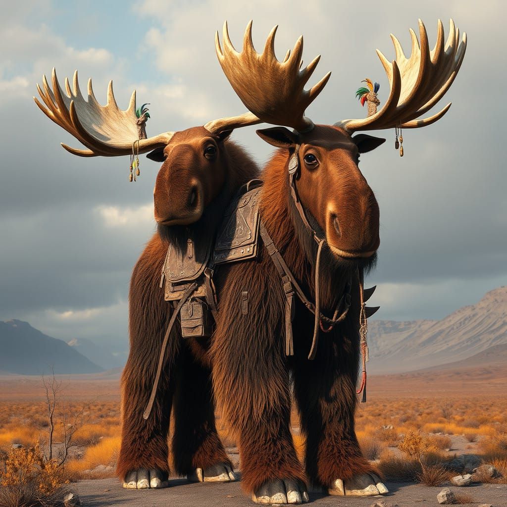 Gentle Giant of the Wasteland: A Majestic Two-Head... - AI Art