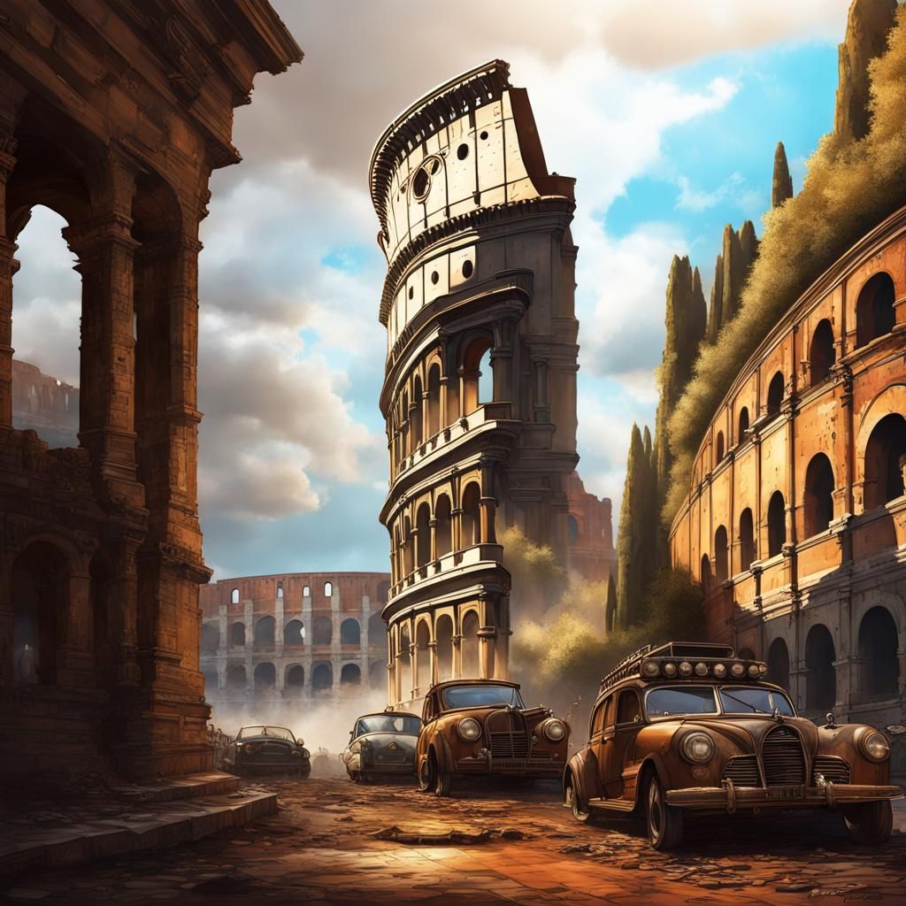 The Colosseum in Rome in a steampunk theme - AI Generated Artwork ...