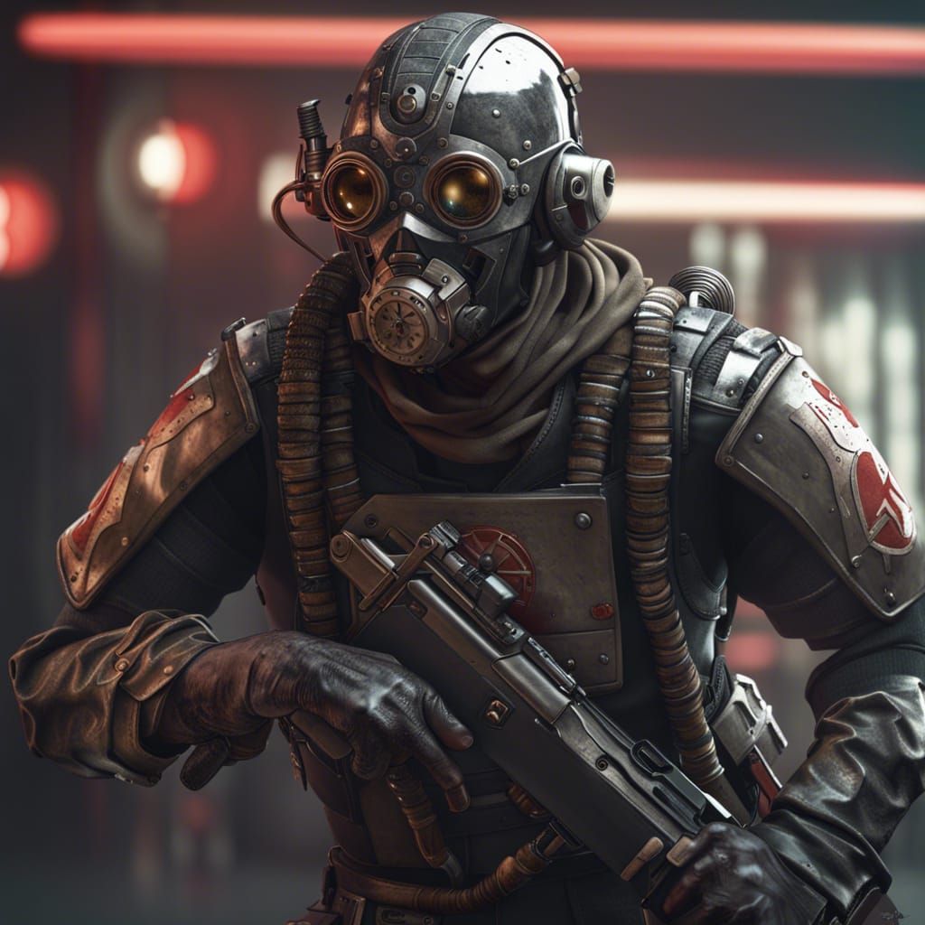 soviet dieselpunk wolfenstein cyborg samurai assassin, action pose ...