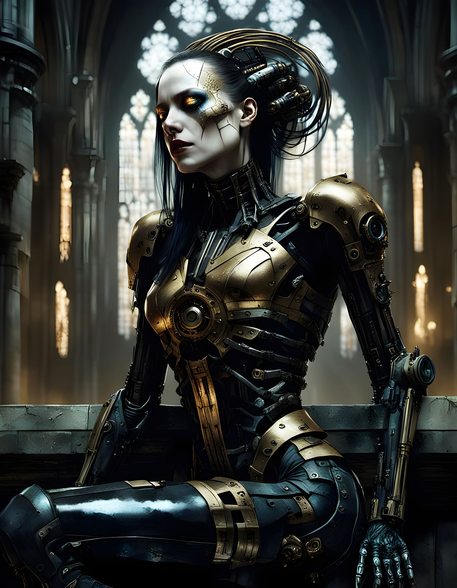 Gothic Cyborg portrait - Cybernetic Gothic Goddess in Ruined...