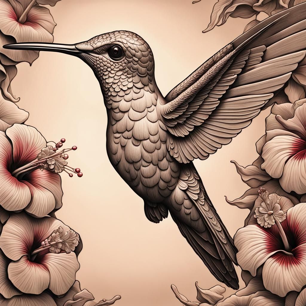 hummingbird wood engraving - AI Generated Artwork - NightCafe Creator