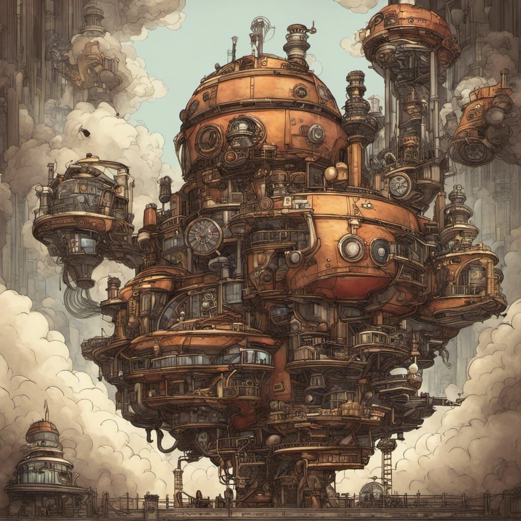 Steampunk Cloud City in color - AI Generated Artwork - NightCafe Creator