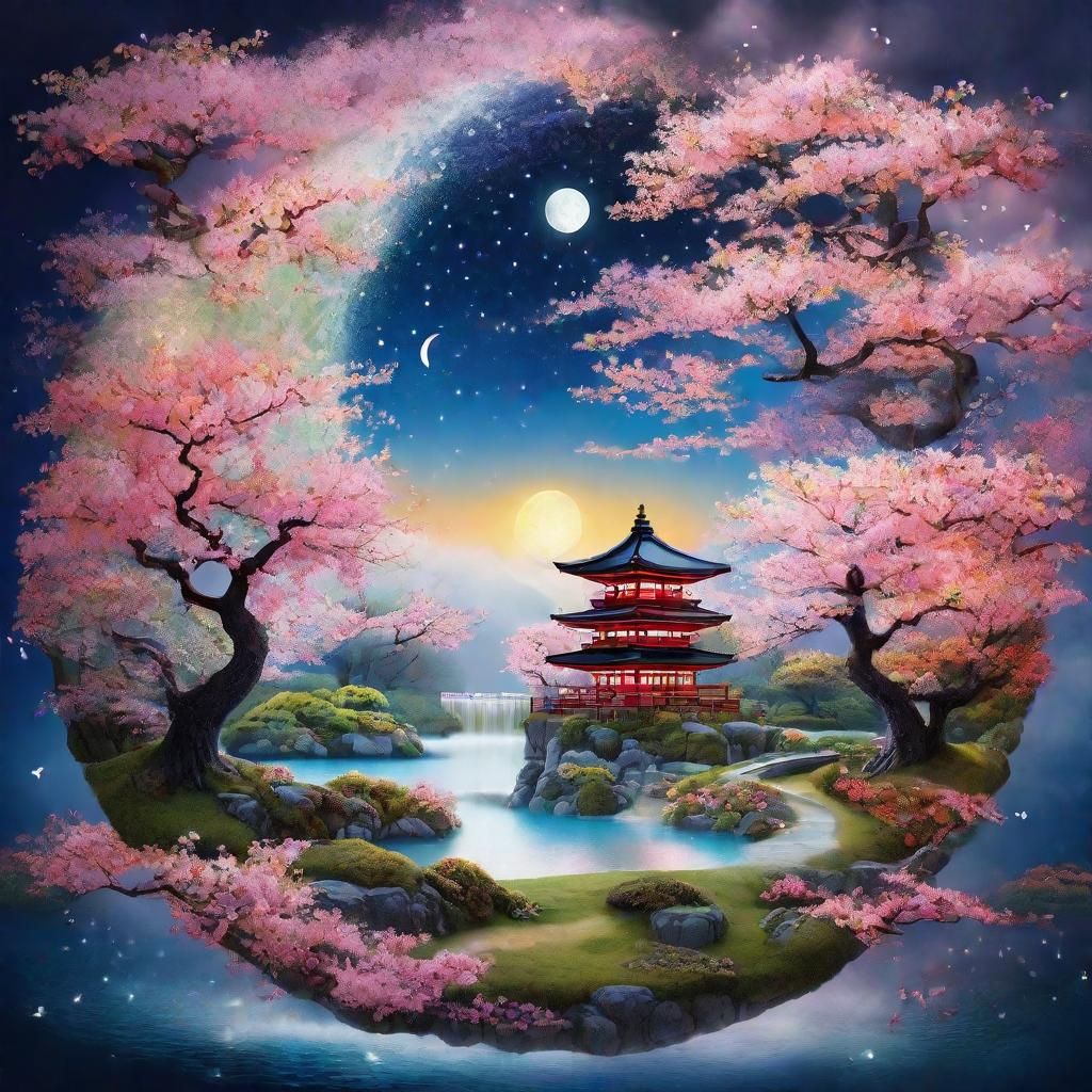 Balancing - Miniature Surrealistic World with Vibrant Sakura...