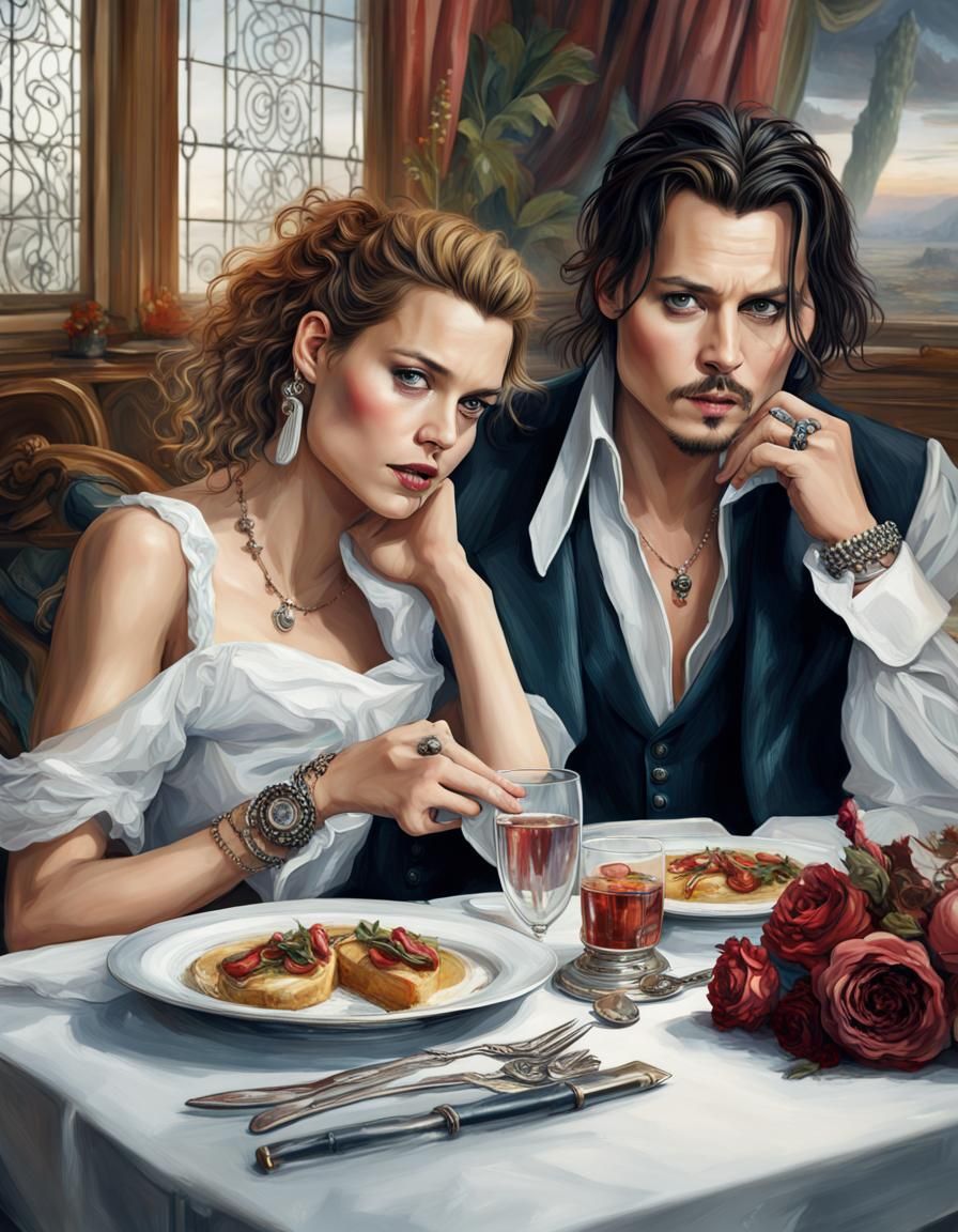 Beautiful female model, Johnny Depp, intense eye contact, Epic ...