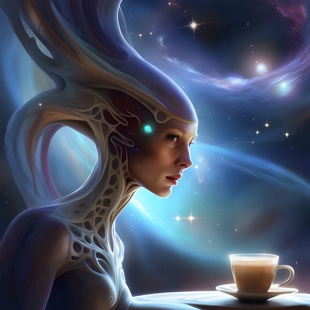 Mini Coffee shop on asteroid, Alien_creatures drinking coffee - AI ...