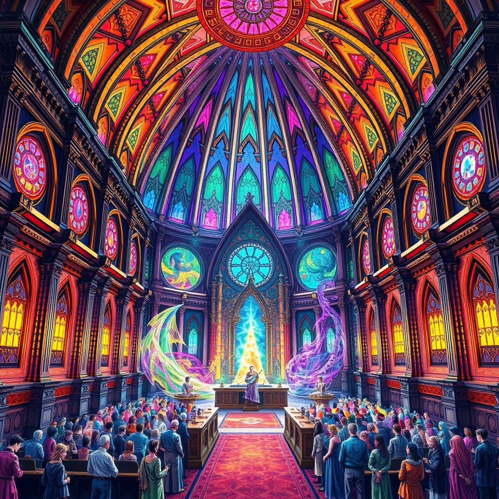 Great Hall of the Citadel - Vibrant Pentachromatic Illustra...