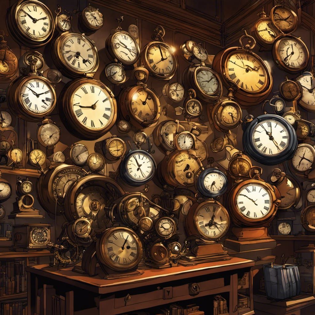 A Room Full Of Random Clocks, Anime by artist "MAPPA", Deep Color ...