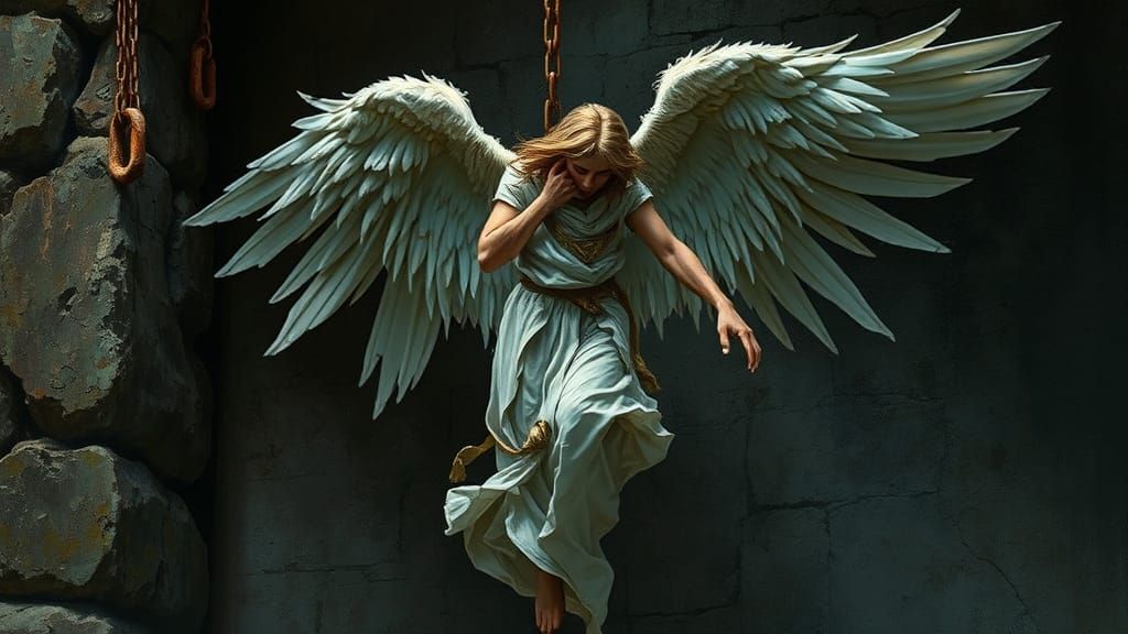 Dramatic Angel in Chains, Dark Fantasy Art - AI Art