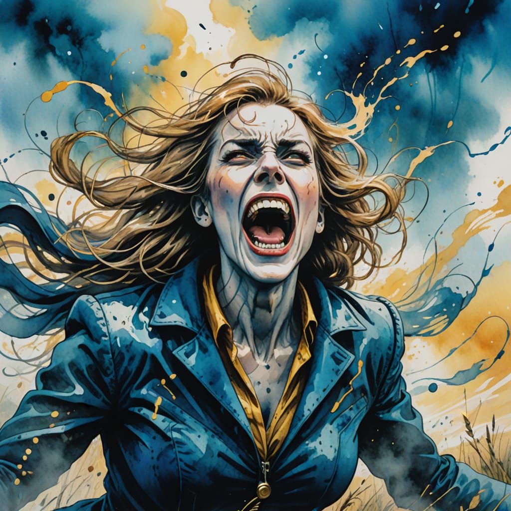 Banshee's Sonic Scream: Surreal Watercolor Art - AI Art