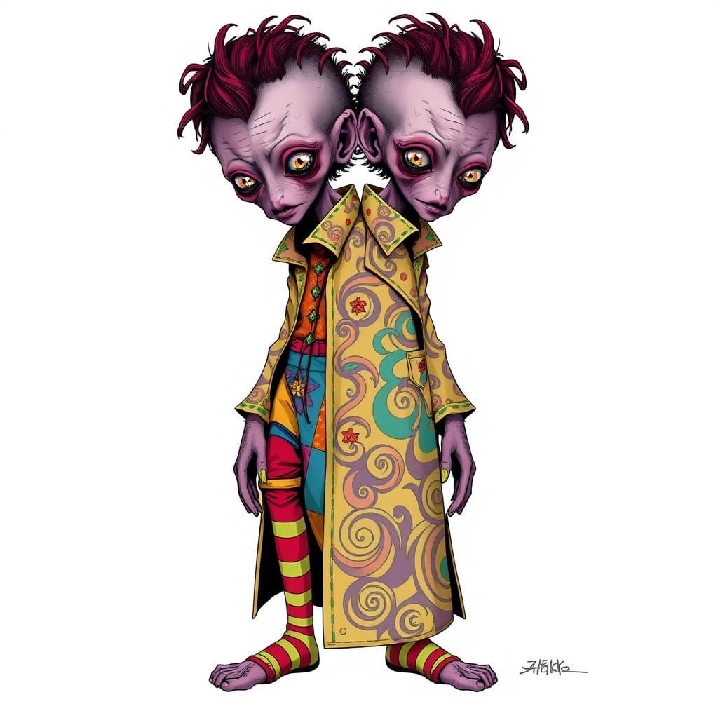 Two-Headed Manga Mutant Wears Whimsical, Intricate... - AI Art