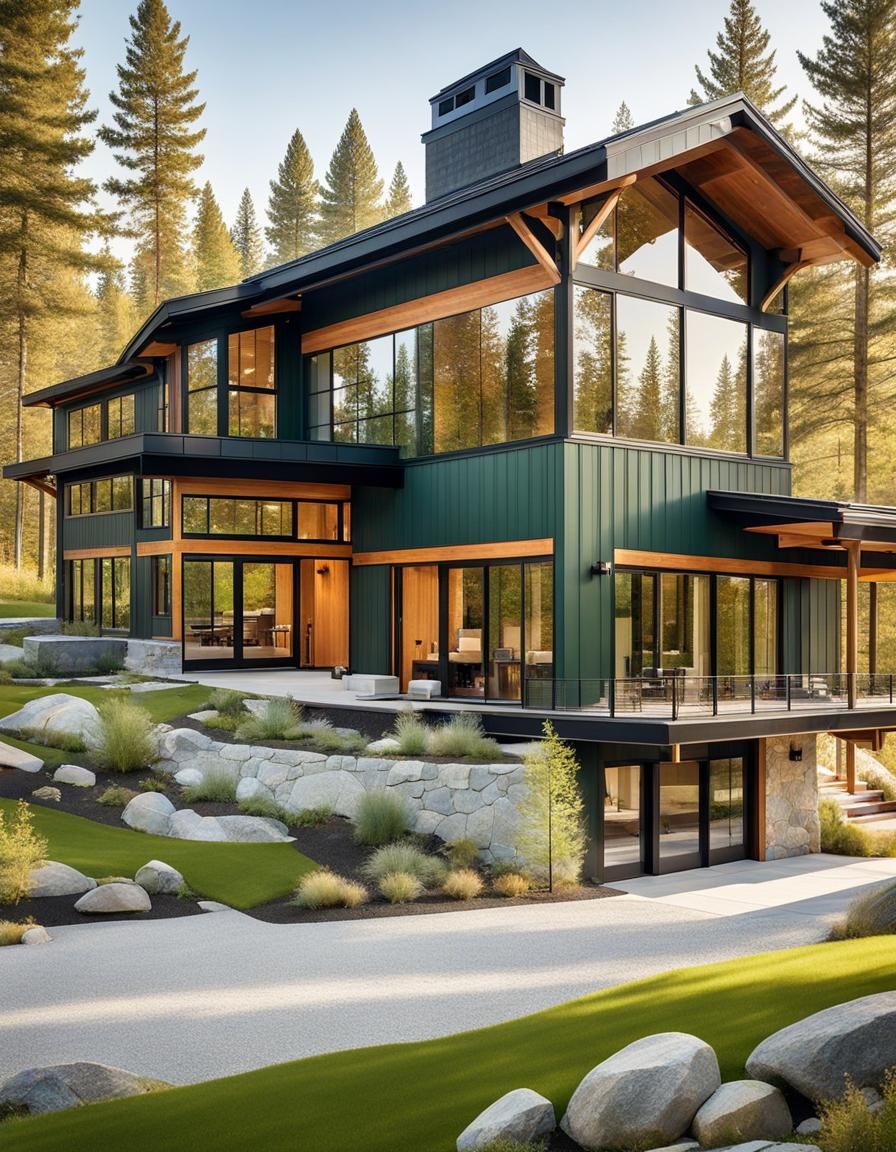 exterior view of spruce-green colored house, award-winning long barn ...