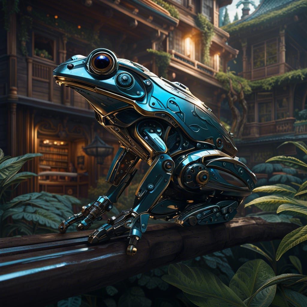 Dieselpunk Robot Frog - Dieselpunk Mecha Frog in Detailed Di...