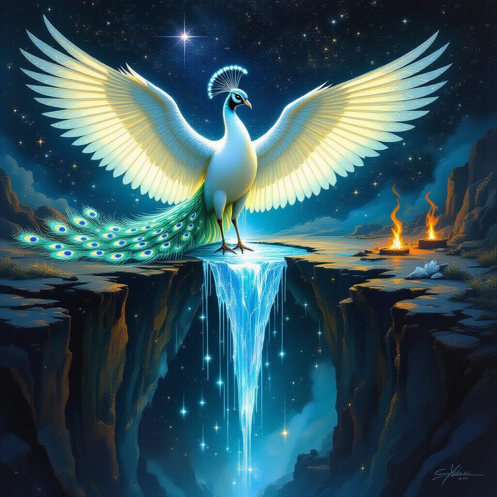 Melek Taus Weeping in a Symbolic Painting - AI Art