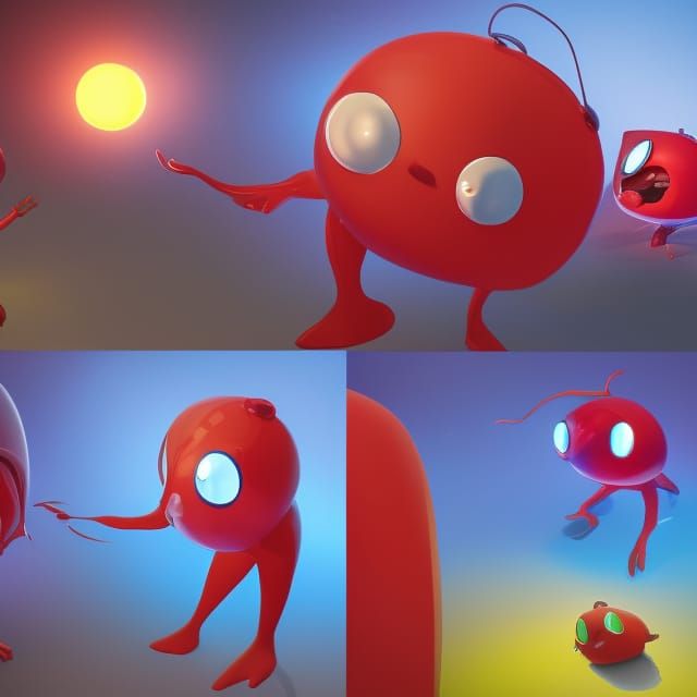A bean shaped creature with cylinder legs that are all red with a red ...