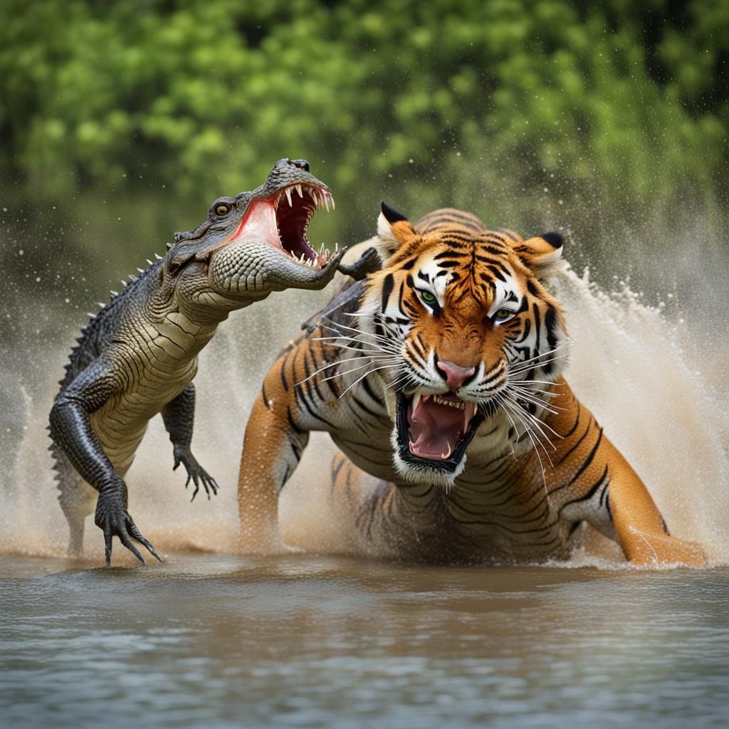 tiger fight Crocodile and Alligator - AI Generated Artwork - NightCafe ...
