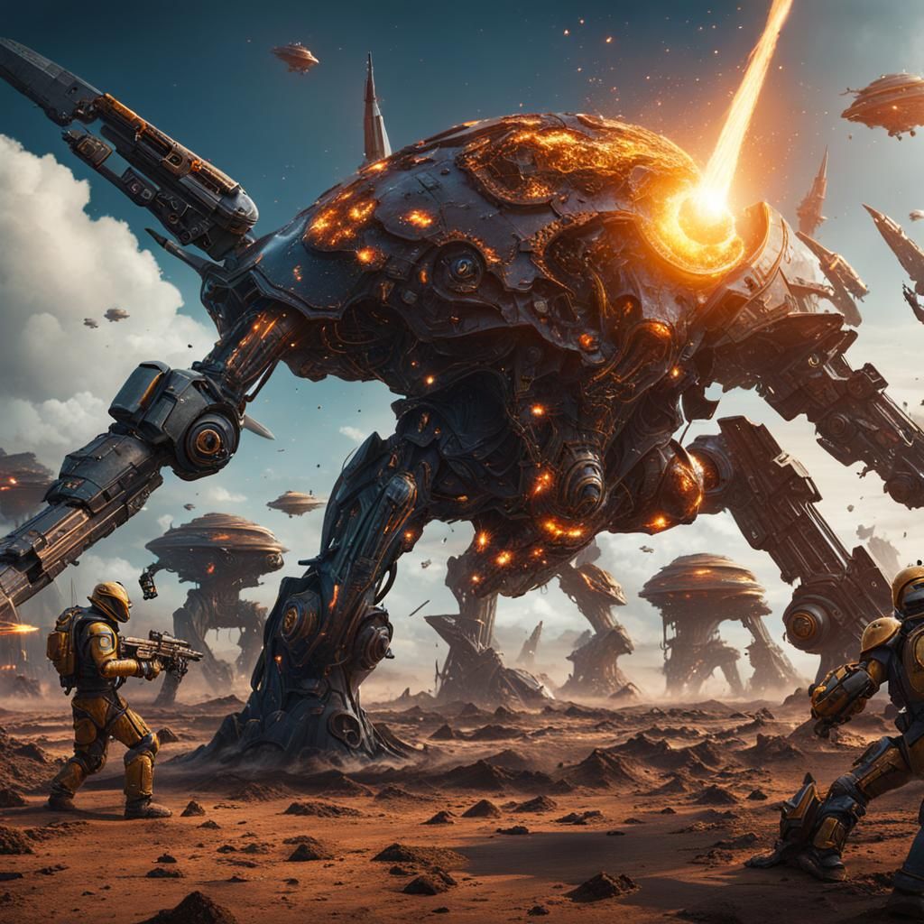 army of alien artificial intelligence robots fighting in a nuclear war ...