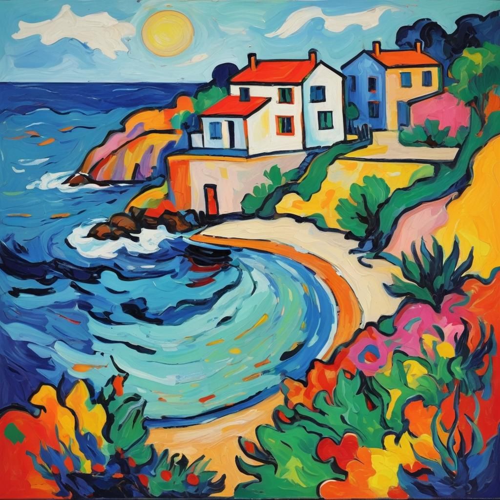 house by the sea in the style of (abstract expressionism: 1.0)(modern ...